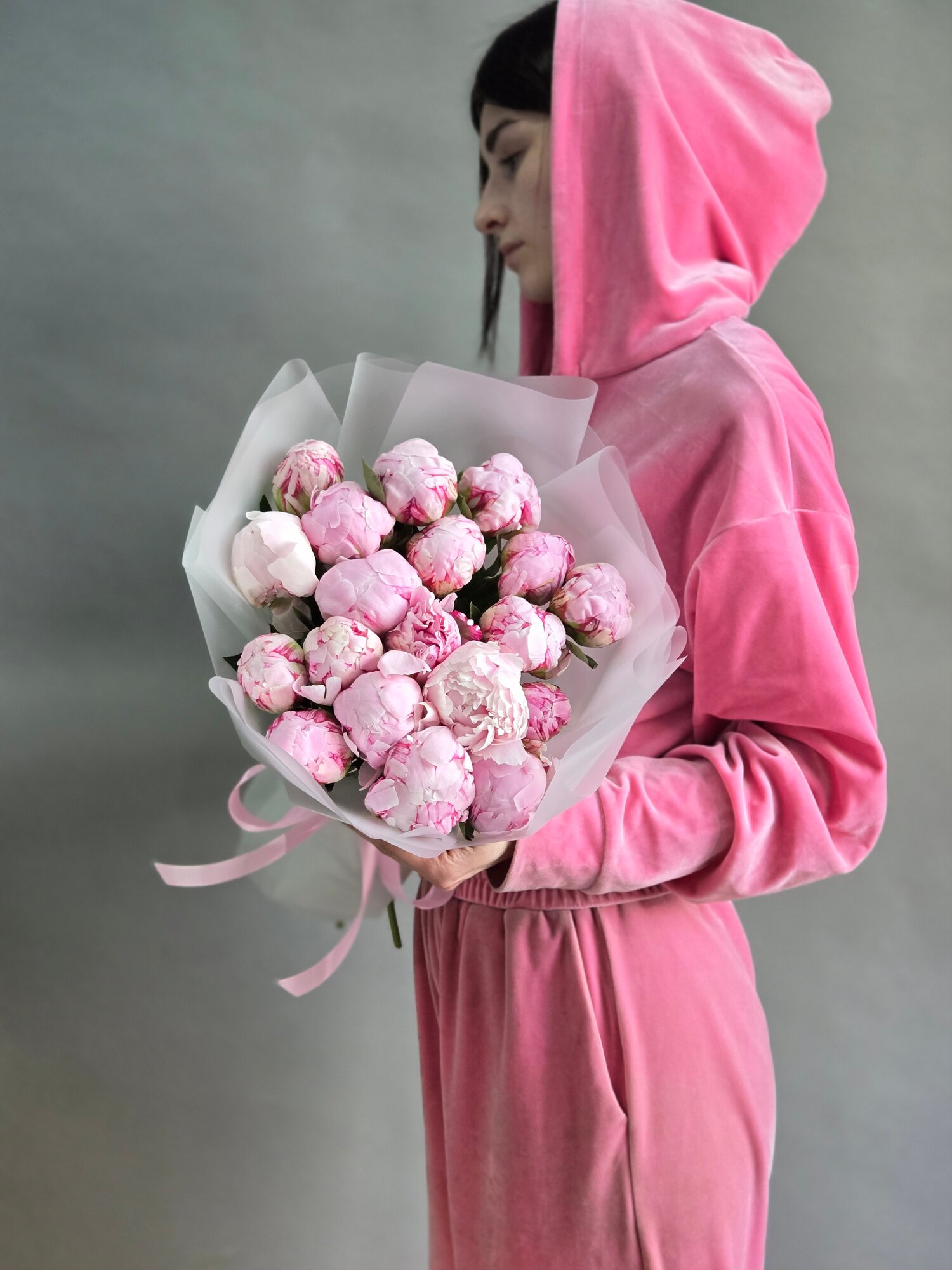 Букет "Розовые пионы сара бернард" 19 штук, размер M, от "Di_Flowerslab