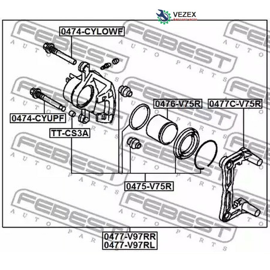FEBEST 0477-V97RL Суппорт задний левый MITSUBISHI PAJERO IV/MONTERO V87W/V97W 2006- 0477-V97RL
