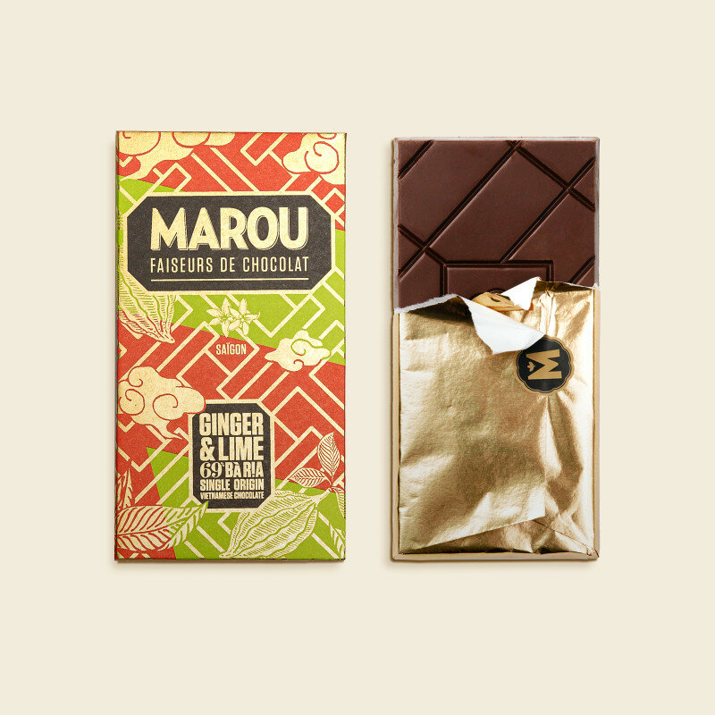 Вьетнамский темный шоколад с лаймом и имбирем MAROU GINGER & LIME BA RIA 69%