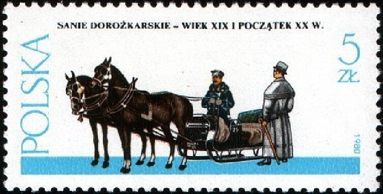 (1980-062) Марка Польша "Сани" Гужевые повозки (гашеная)
