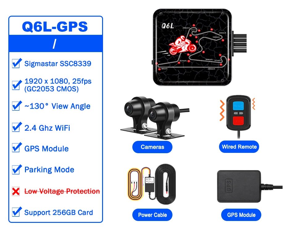 VSYS P6FL-GPS, водонепроницаемый видеорегистратор для мотоцикла, красный