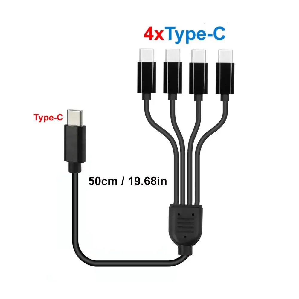 Короткий USB-C Кабель 20 См, Разветвитель 4-в-1, Зарядное Устройство Micro USB C to 4xtype-C 50cm