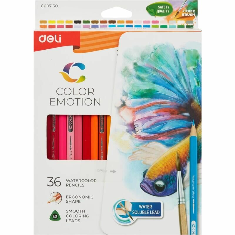 Карандаши цветные акварельные Deli Color Emotion 36 цветов трехгранные