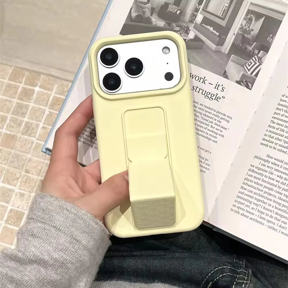 Жидкий Силиконовый Мягкий Противоударный Чехол-подставка Для iPhone iPhone17 Pro Max, Желтый, YELLOW