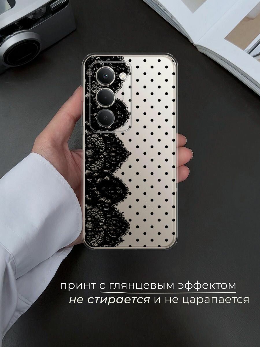Силиконовый чехол на Xiaomi Redmi 15 / Сяоми Редми 15 с принтом Черное кружево и горошек — фото 1