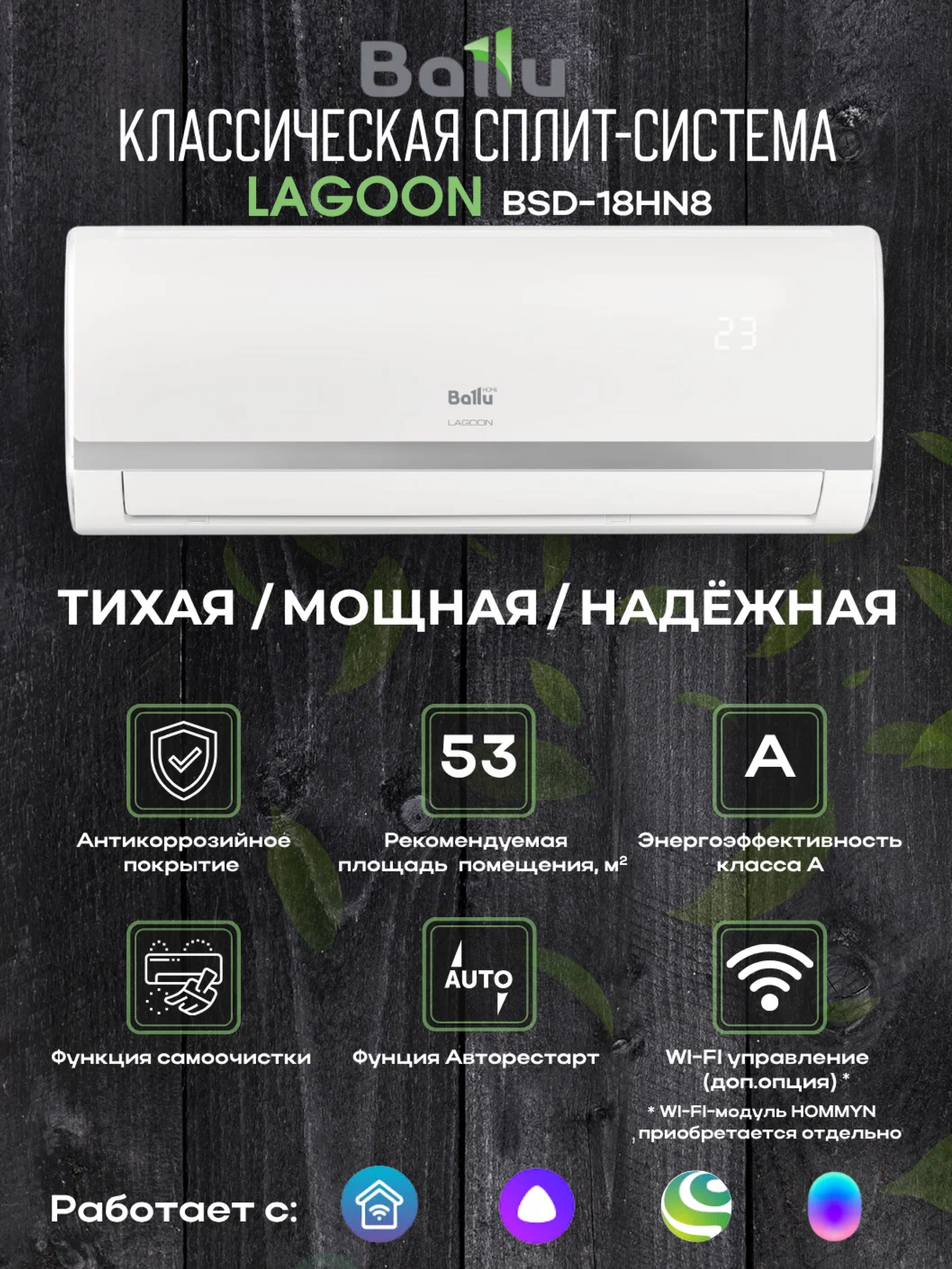 Кондиционер, сплит-система Ballu Lagoon BSD-18HN8, до 53 м², Wi-Fi Ready, R32 фреон