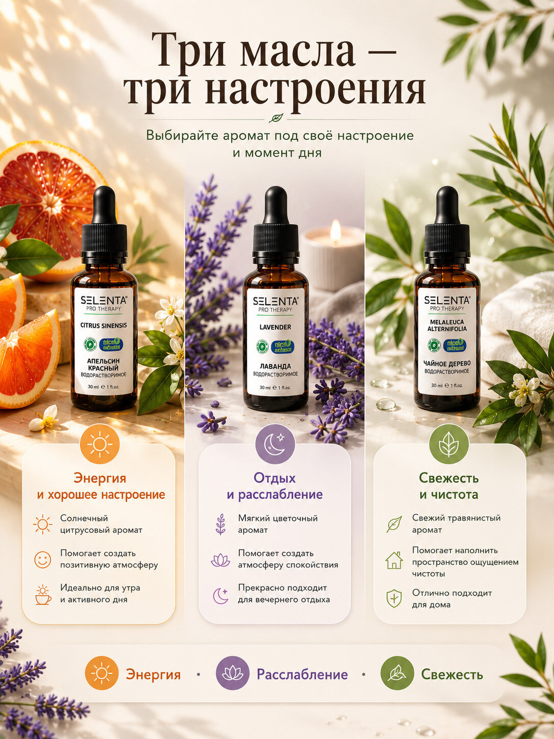 Selenta / Набор эфирных масел № 16 / 3 шт. по 30мл. / подарочный набор — фото 1
