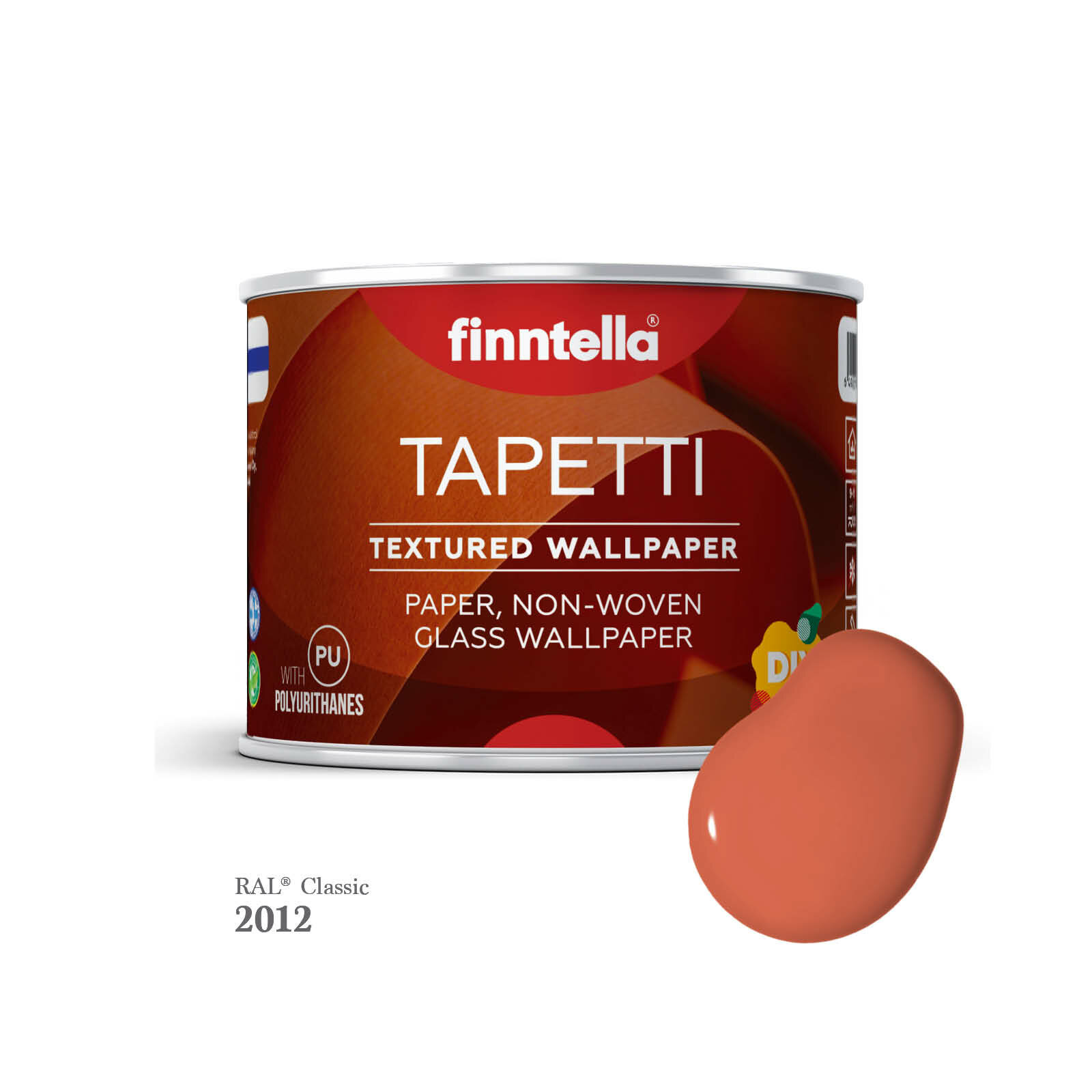 Шелковисто-матовая краска для обоев под окраску TAPETTI SILKKI Matta FINNTELLA, Цвет RAL 2012 Лососево-оранжевый (Salmon orange), 0,45л