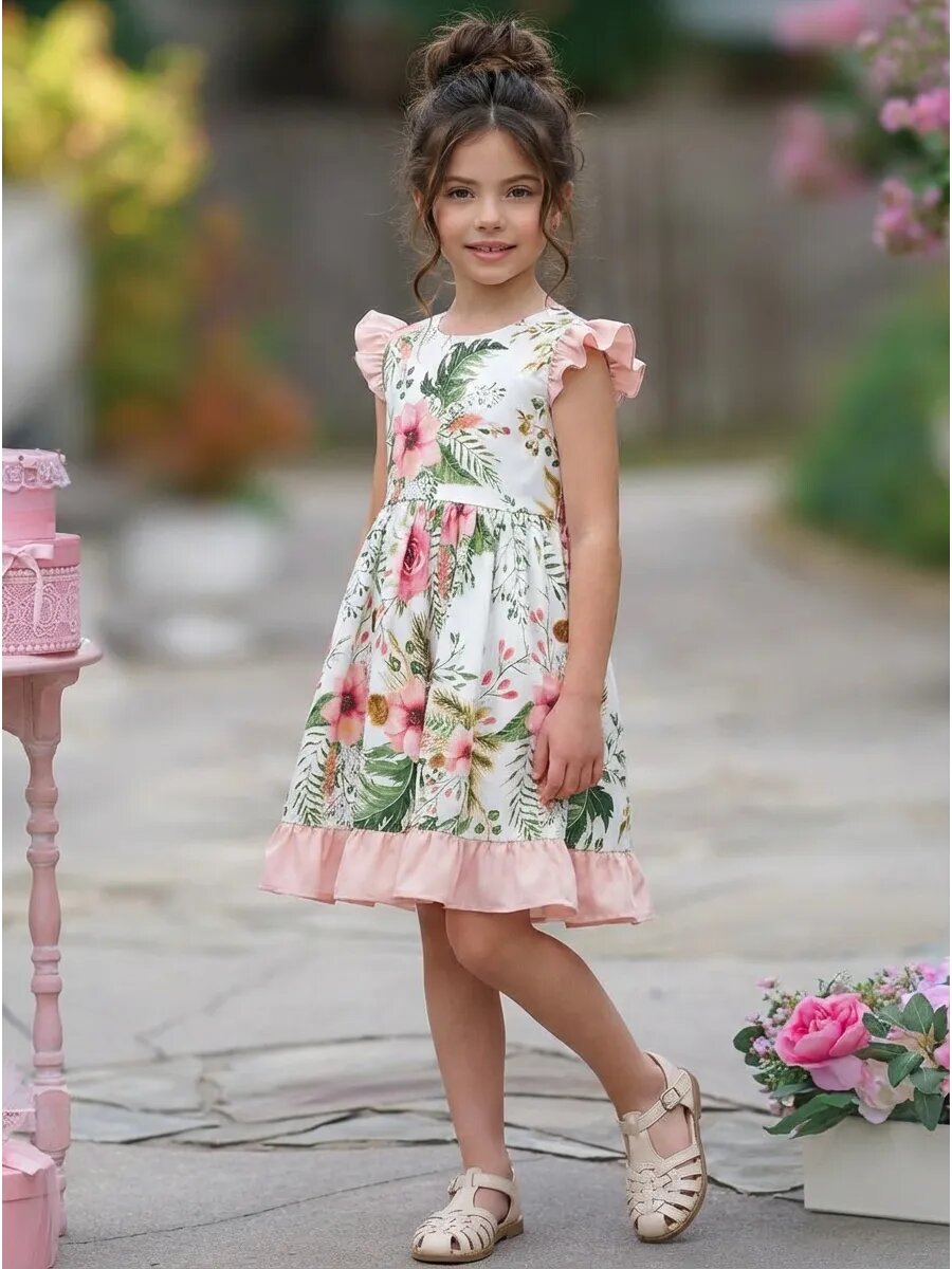 Сарафан Leli Dress повседневная, размер 134, зеленый, бежевый, розовый, белый — фото 1