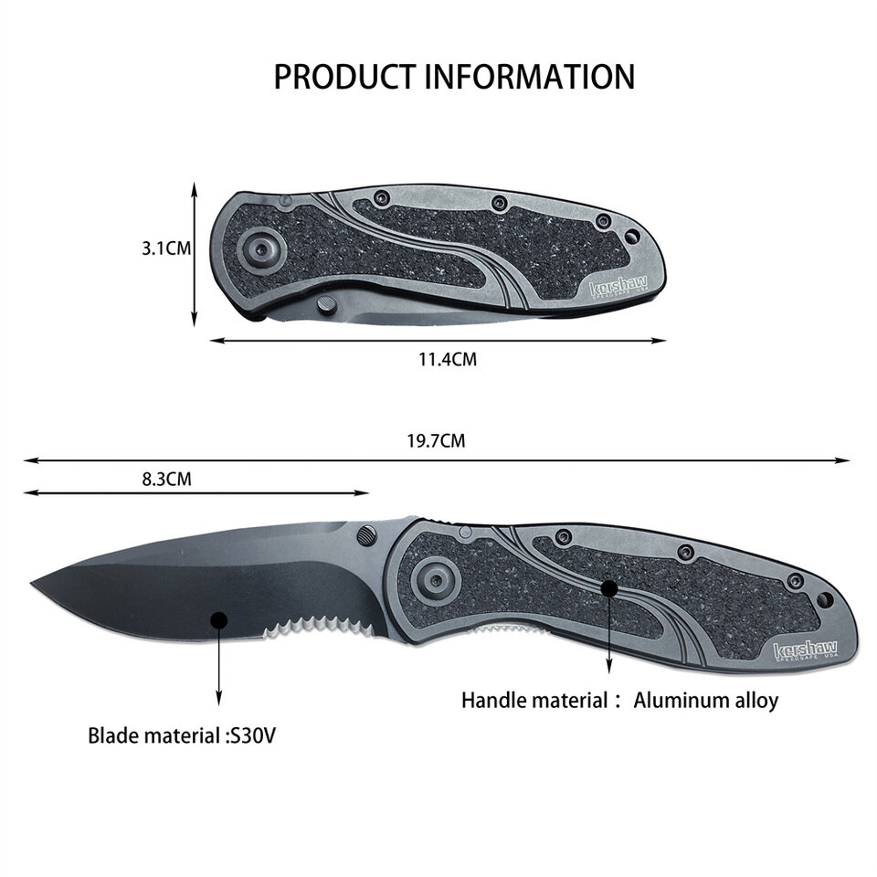 Складной нож Kershaw 1670BLK Ken Onion Blur с ассистентом складывания, лезвие из стали 14C28N, черные алюминиевые рукоятки, нож для охоты и кемпинга на открытом воздухе.
