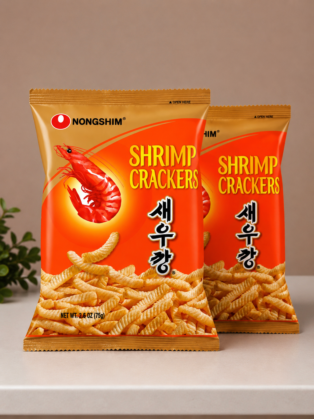 Чипсы Nongshim креветочные запечённые острые Южная Корея, 2 шт по 75 г