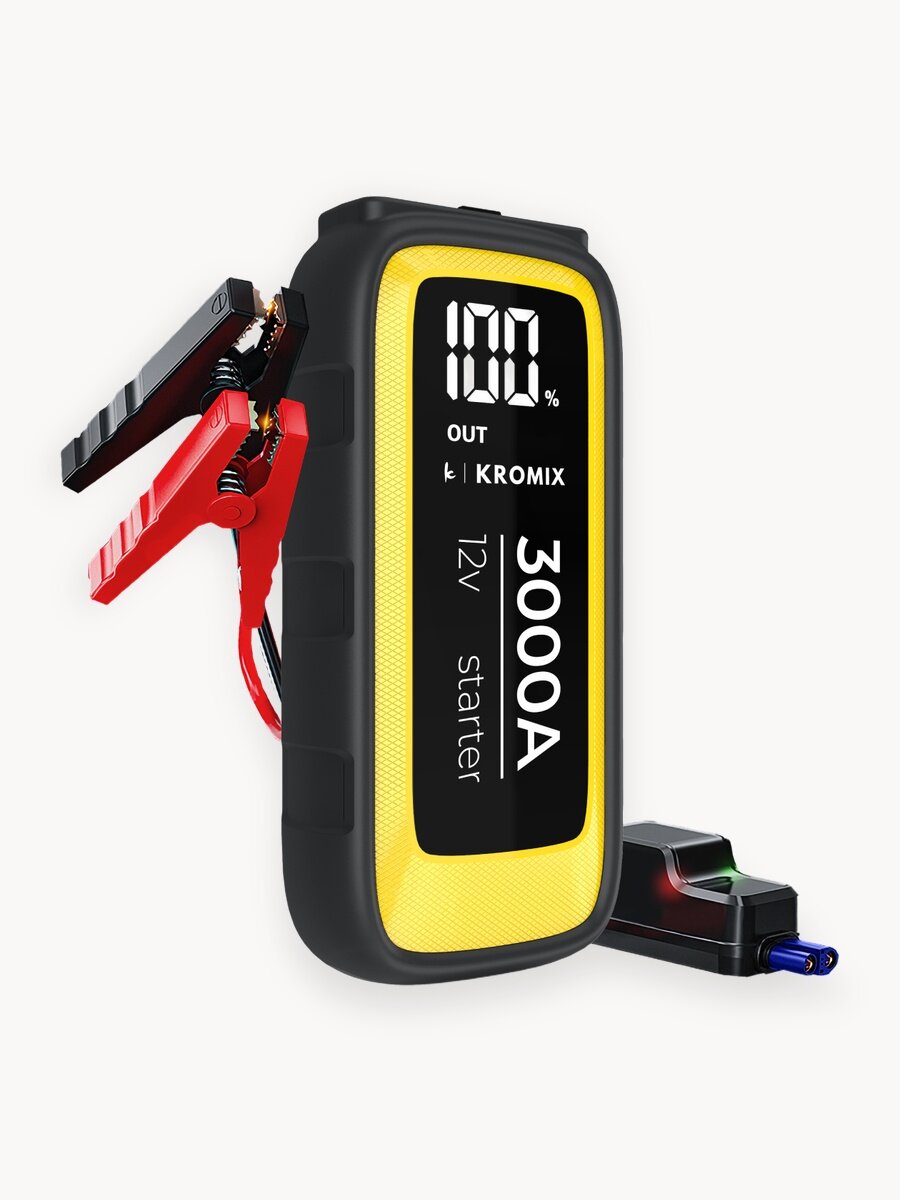 Пуско-зарядное устройство автомобильное Kromix K22306, желто-черное с фонариком, 6 л бензин, 3,5 л дизель