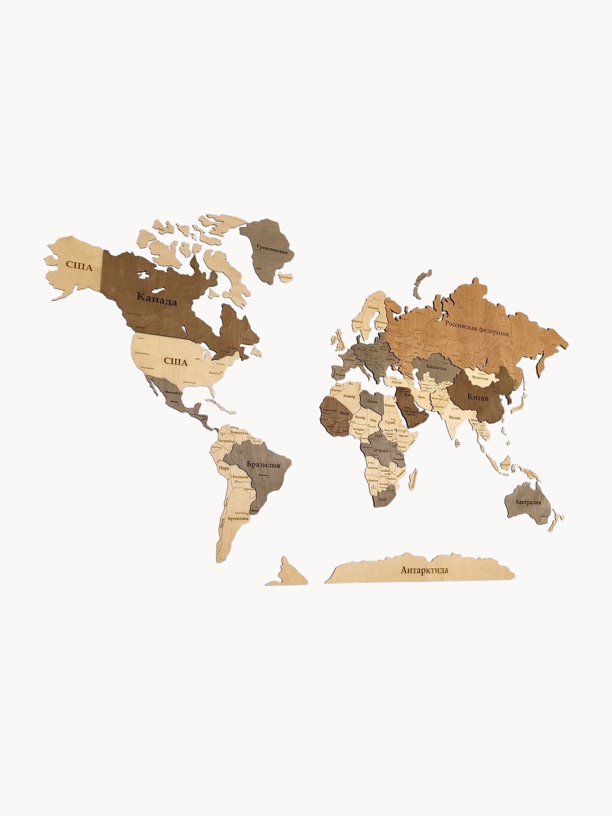 Карта мира настенная деревянная двухуровневая 160х100 из дерева