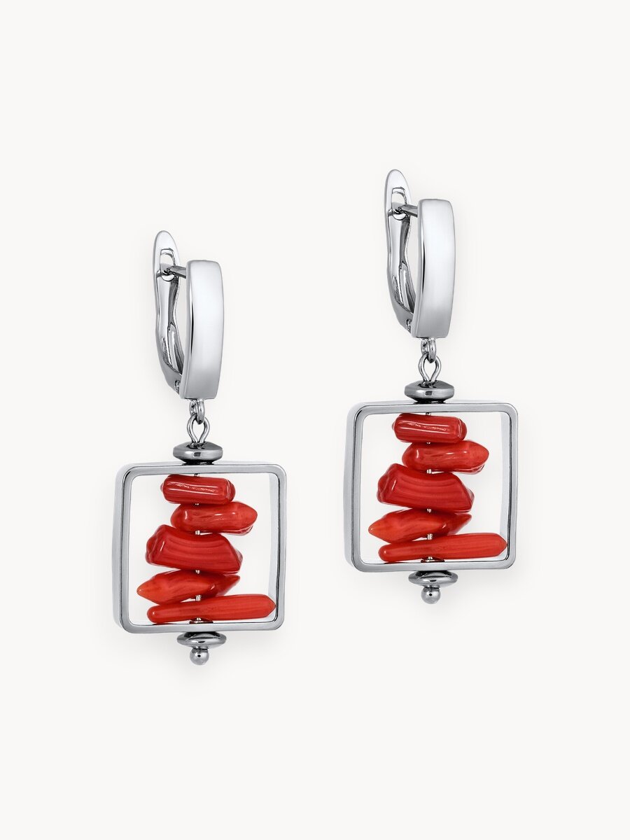 Серьги с подвесками, двусторонние, коралл