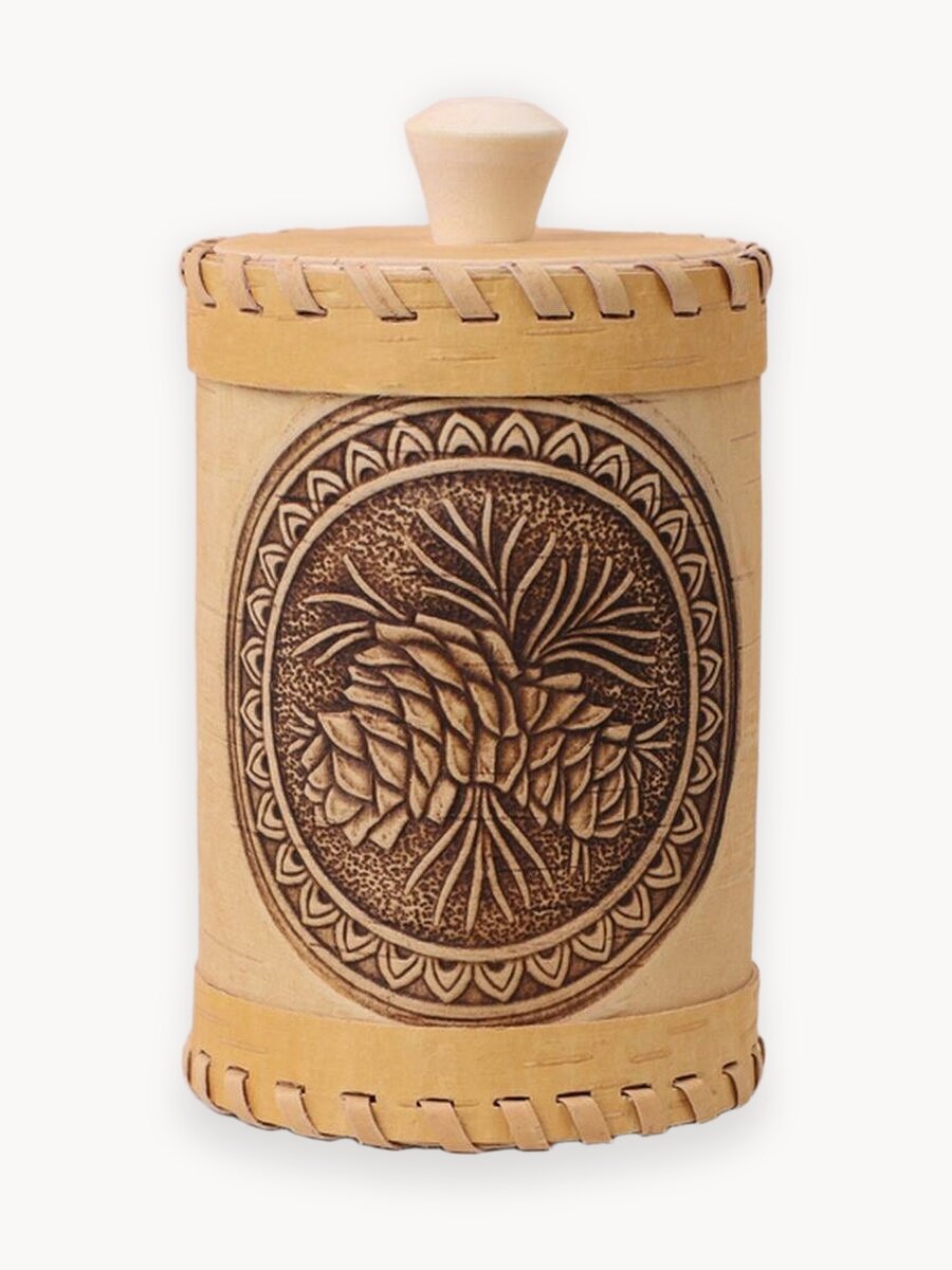 Туес «Шишки», 8 × 8 × 10 см, материал: береста, цвет: коричневый