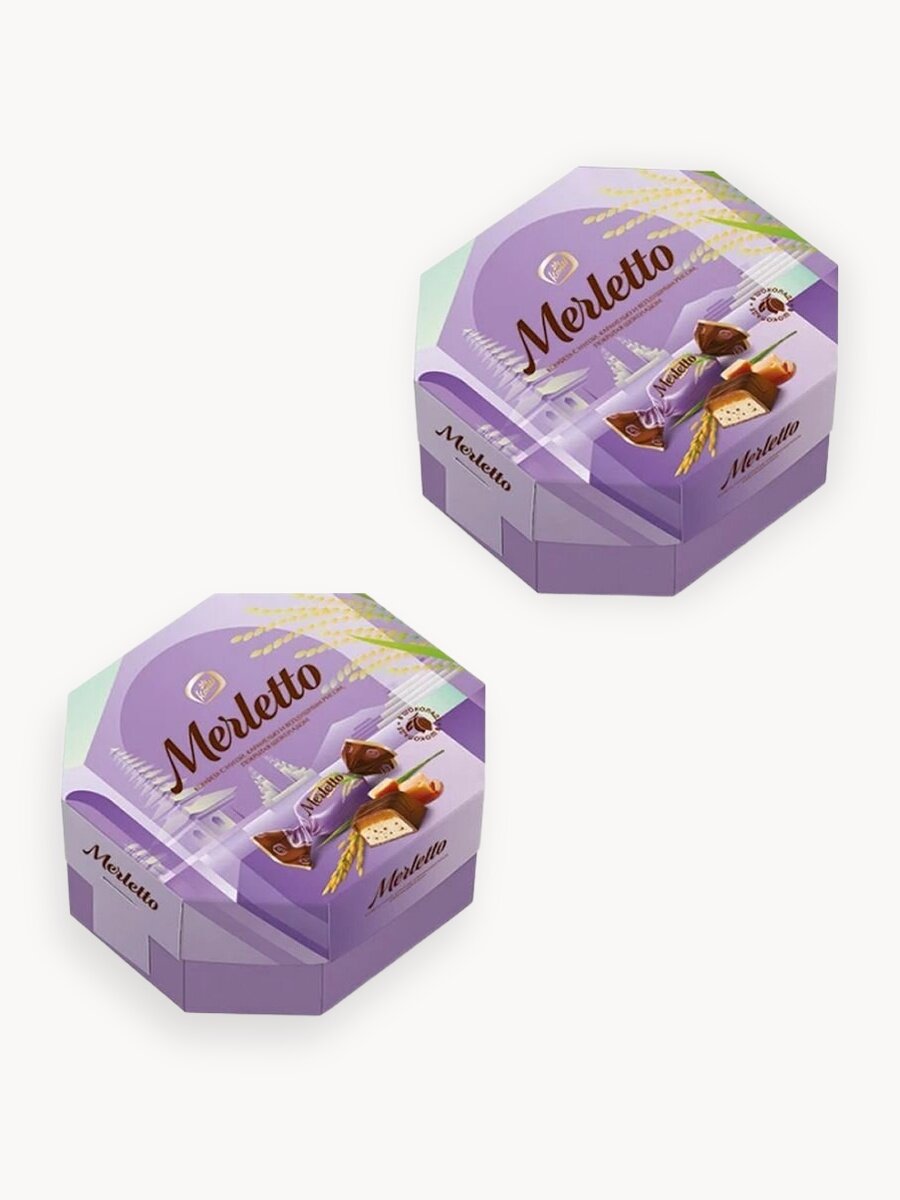 Конфеты в коробке "Merletto" с воздушным рисом, комплект 2 шт. по 150г