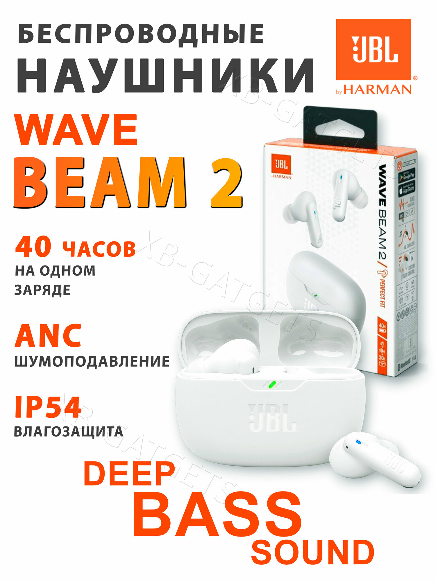 Hayшники беспроводные JBL WAVE BEAM 2 в белом цвете, Глобальная версия