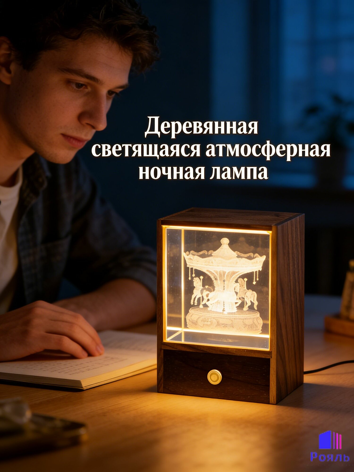 Умная деревянная лампа-ночник с фигуркой космонавта в виде лося внутри хрустального шара, светодиодная, переключаемая сенсором, на батарейках, творческий подарок на День святого Валентина