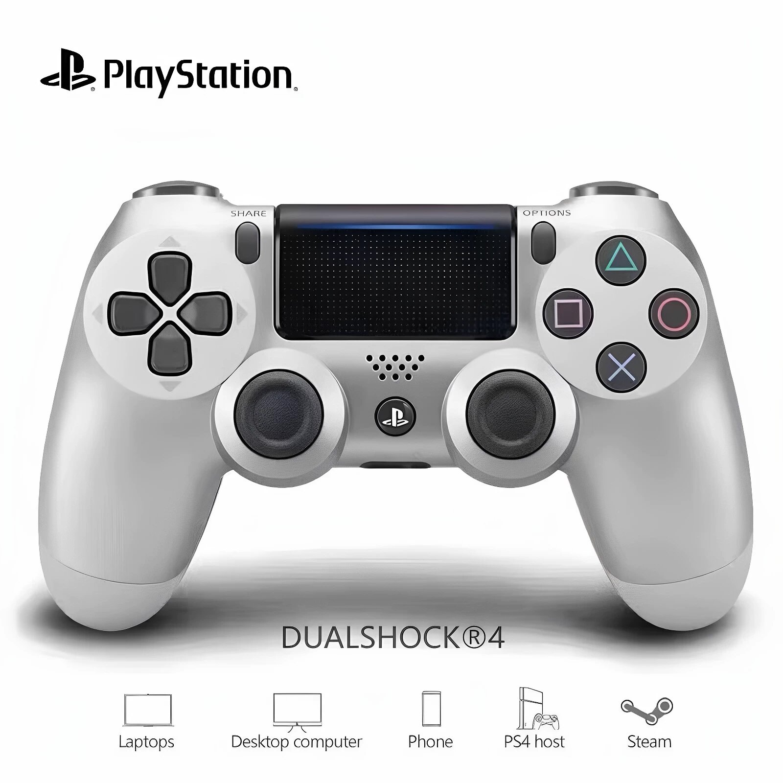 Беспроводной Bluetooth-контроллер PS4 для Android, смартфона, ПК и Steam — Серебристый