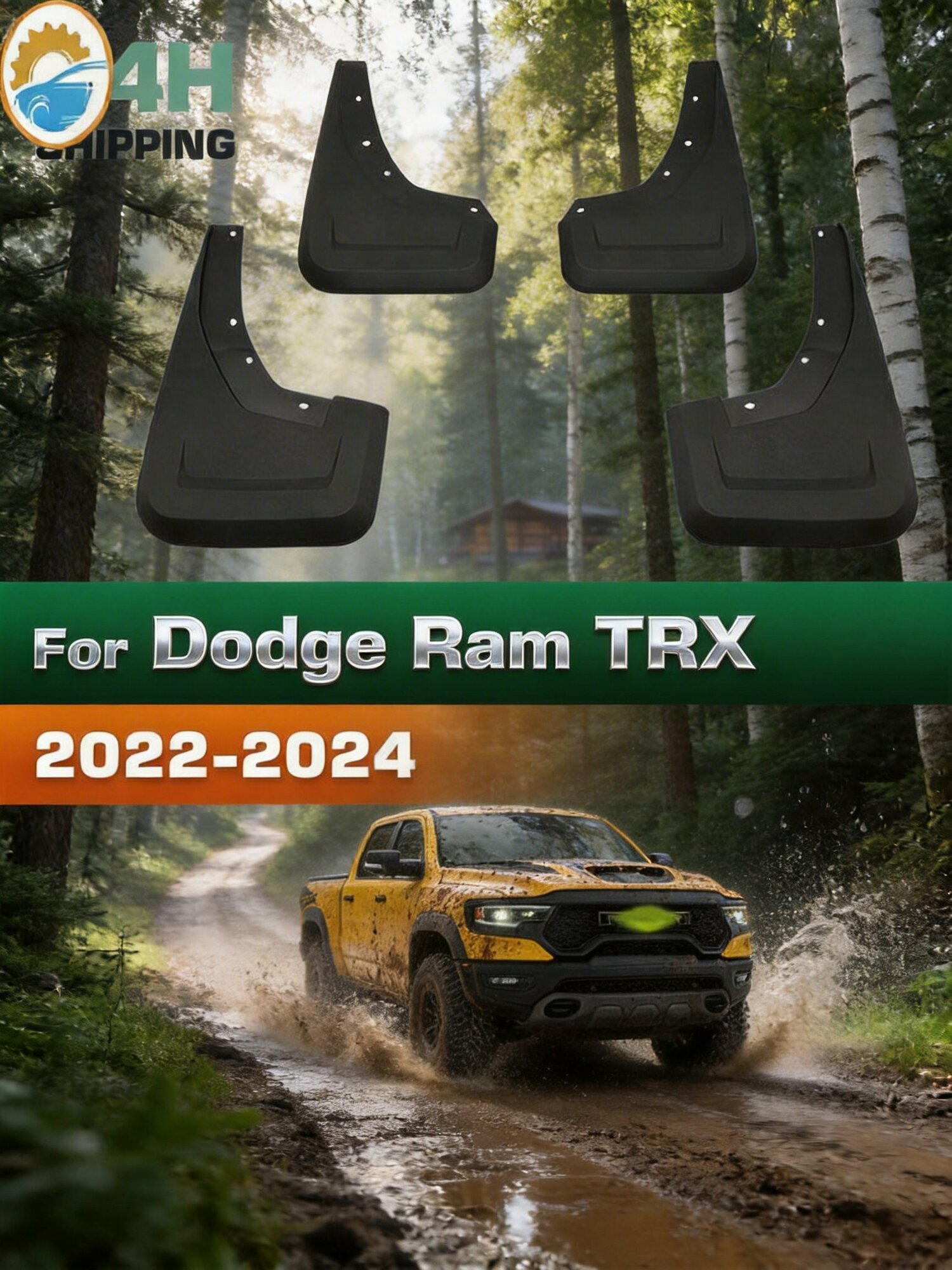 Брызговики для Dodge Ram TRX 2022-2024, комплект передних и задних 4 шт из PVC черный, защита кузова и колесных арок от брызг и камней