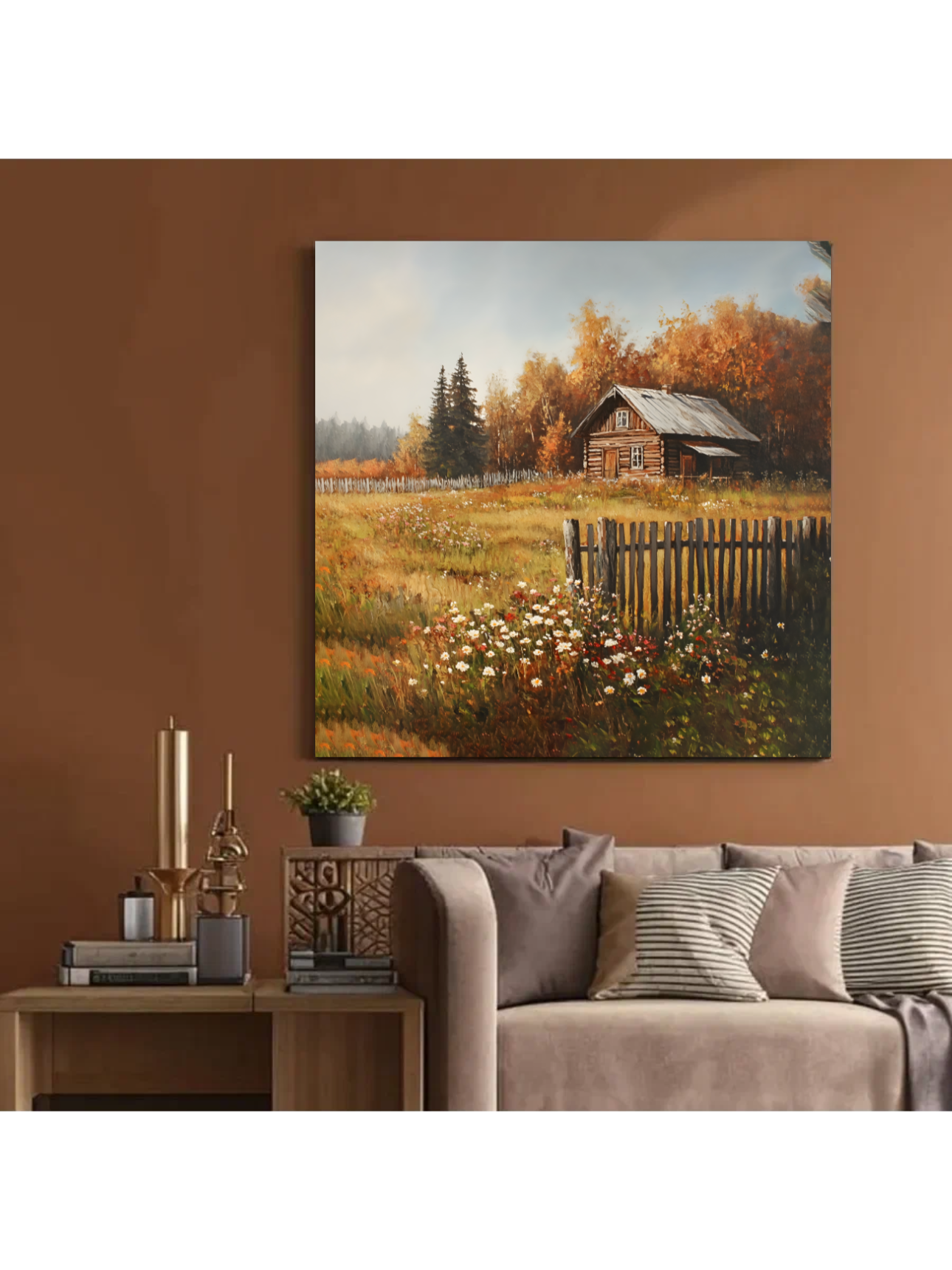 Картина на кухню над столом Деревенский дом, природа, пейзаж, 60*60 см