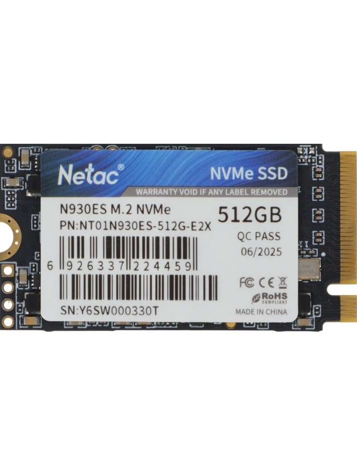 SSD накопитель NETAC N930ES NT01N930ES-512G-E2X 512ГБ, M.2 2242, PCIe 3.0 x2, NVMe, M.2