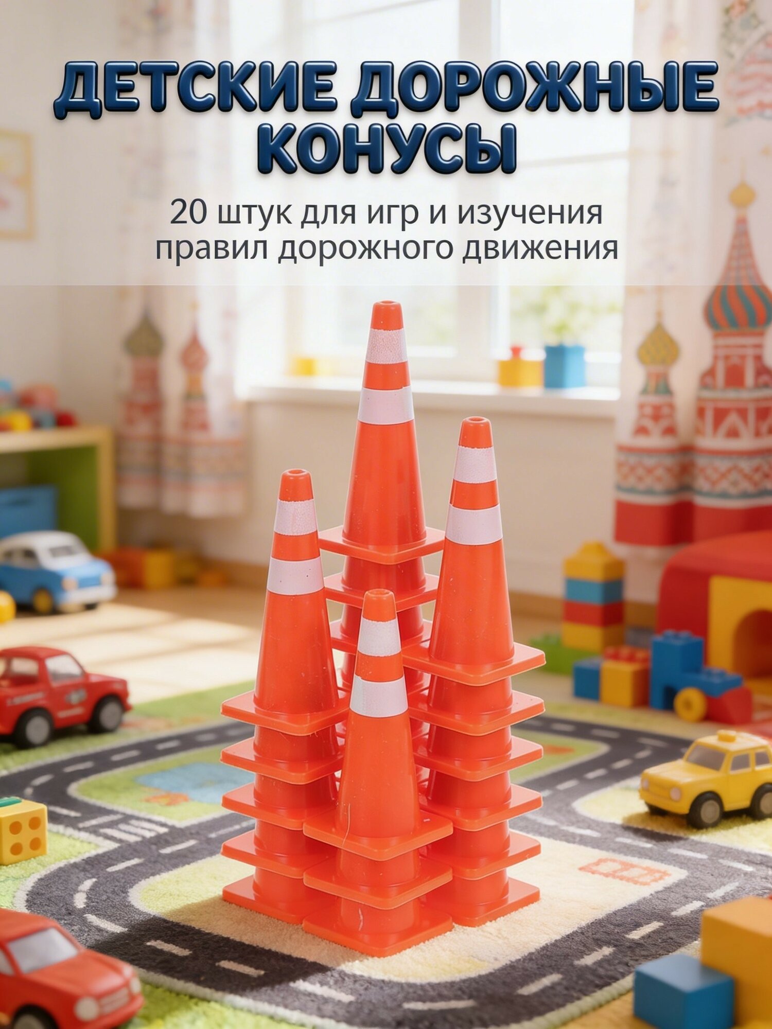 Игрушечные дорожные конусы и знаки, набор 20 штук ПВХ оранжевого цвета для детских игр и обучения правилам дорожного движения