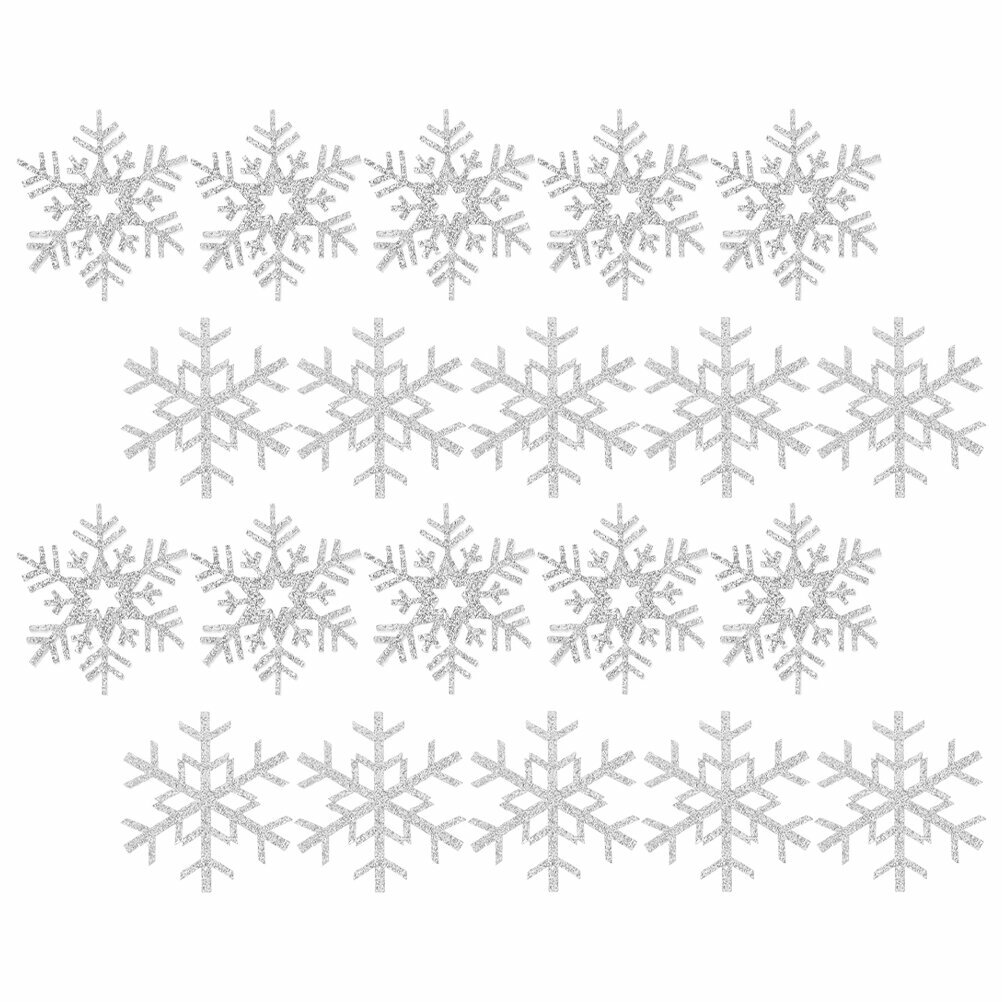 Тканевые аппликации в виде снежинок для изготовления украшений для волос/головных уборов своими руками, аксессуаров для ювелирных изделий, материалов для создания цветов из ткани (10 дизайнов серебряных веточек + 10 дизайнов пятиконечных звезд) 20 шт.