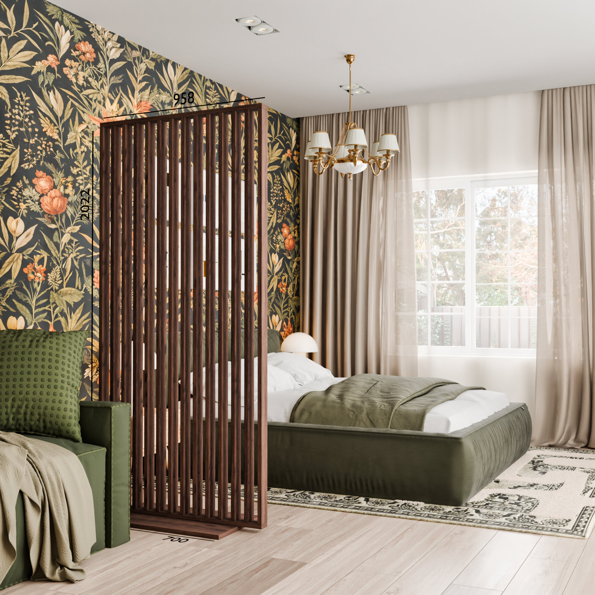 Реечная перегородка ширма для зонирования пространства 958 мм, Дуб Катания