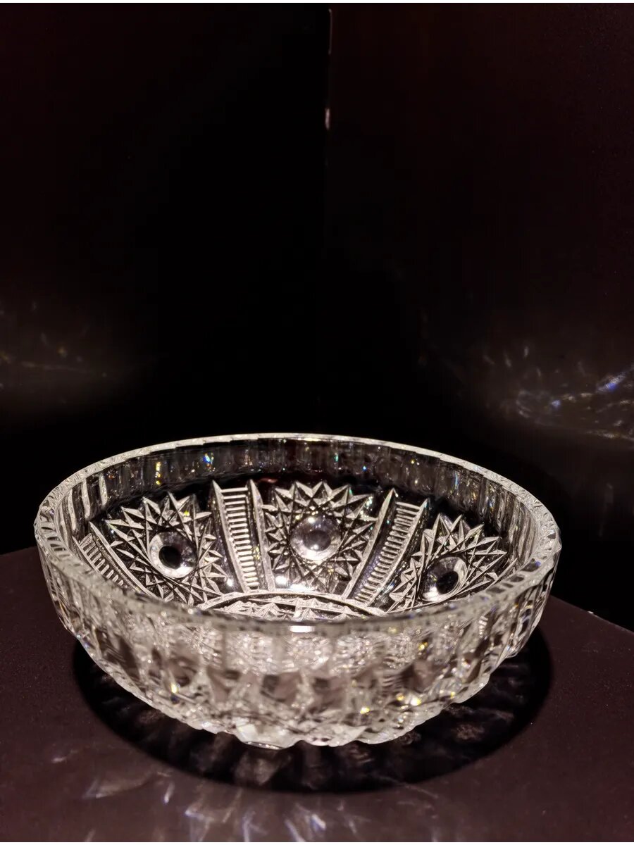 Конфетница с орнаментом, алмазная грань, хрусталь, СССР,