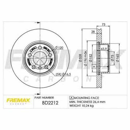 Диск тормозной передний bmw x3 10-17, x4 14-18 Fremax BD2212 для BMW 3 серия E46, X3 F25, X4 F26