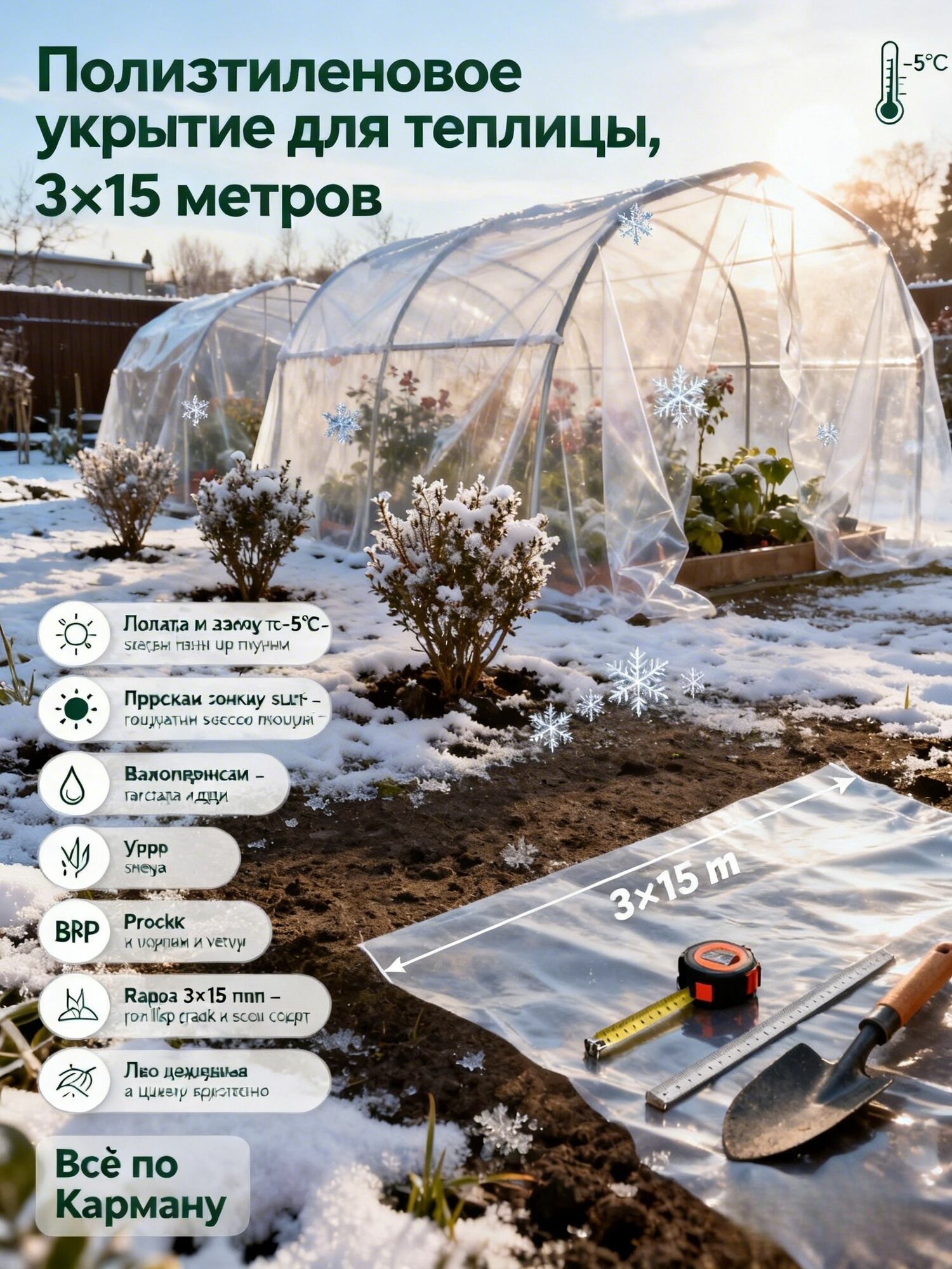 Парник, теплица домиком Теплица арочная 15х3м, ASA пластик