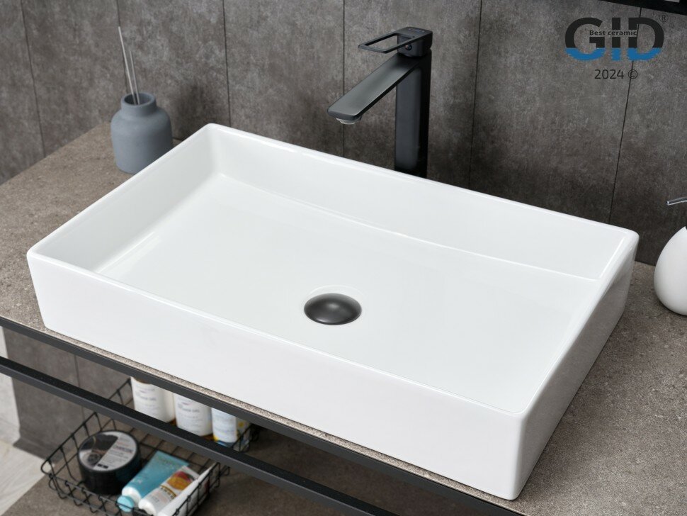 Раковина Gid-ceramic N9496, белая, прямоугольная, 60,5 см x 37 см x 11 см