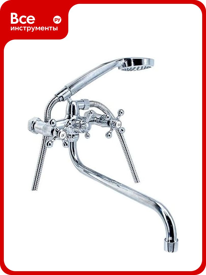 Смеситель для ванны Doron DВ 1302-30S, 1/2 керамика, хром, излив 300 мм, лейка 1 режим 000275