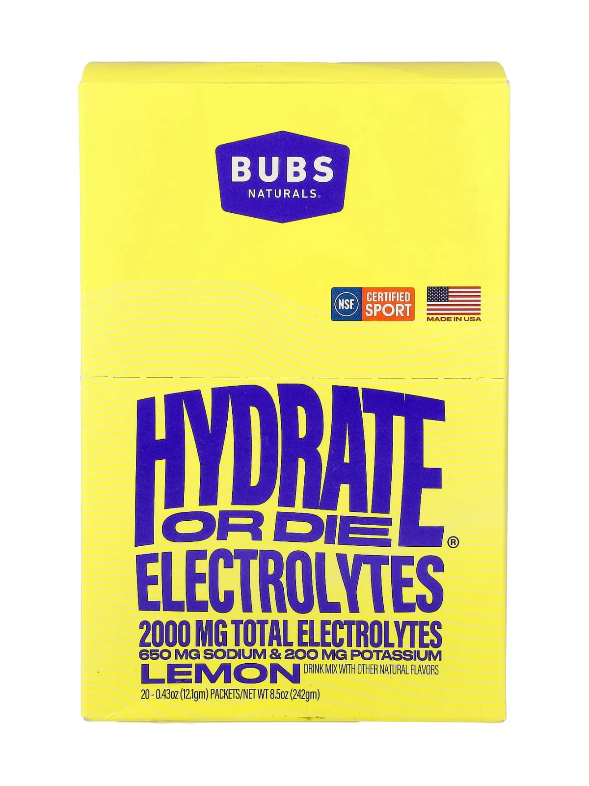 Изотоник Электролит, с лимонным вкусом, Hydrate or Die Lemon, BUBS Naturals, 20 порций