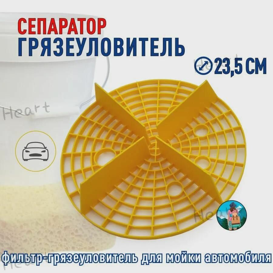 Фильтр-сепаратор грязеуловитель 23,5 см для дна ведра — полипропиленовый фильтр для автомойки, жёлтый для мойки авто