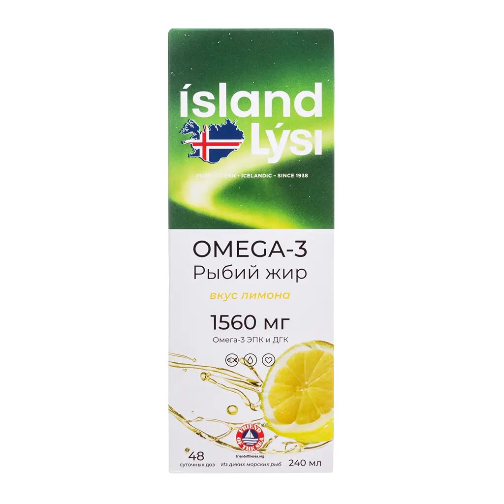 Lysi Омега-3 / Omega-3 Lemon Рыбий жир со вкусом лимона 240 мл 1 шт
