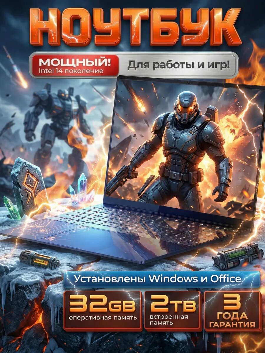 Ноутбук Intel Core i7-14700HX, 32GB RAM, 2048GB SSD, 2026 + Windows, Office