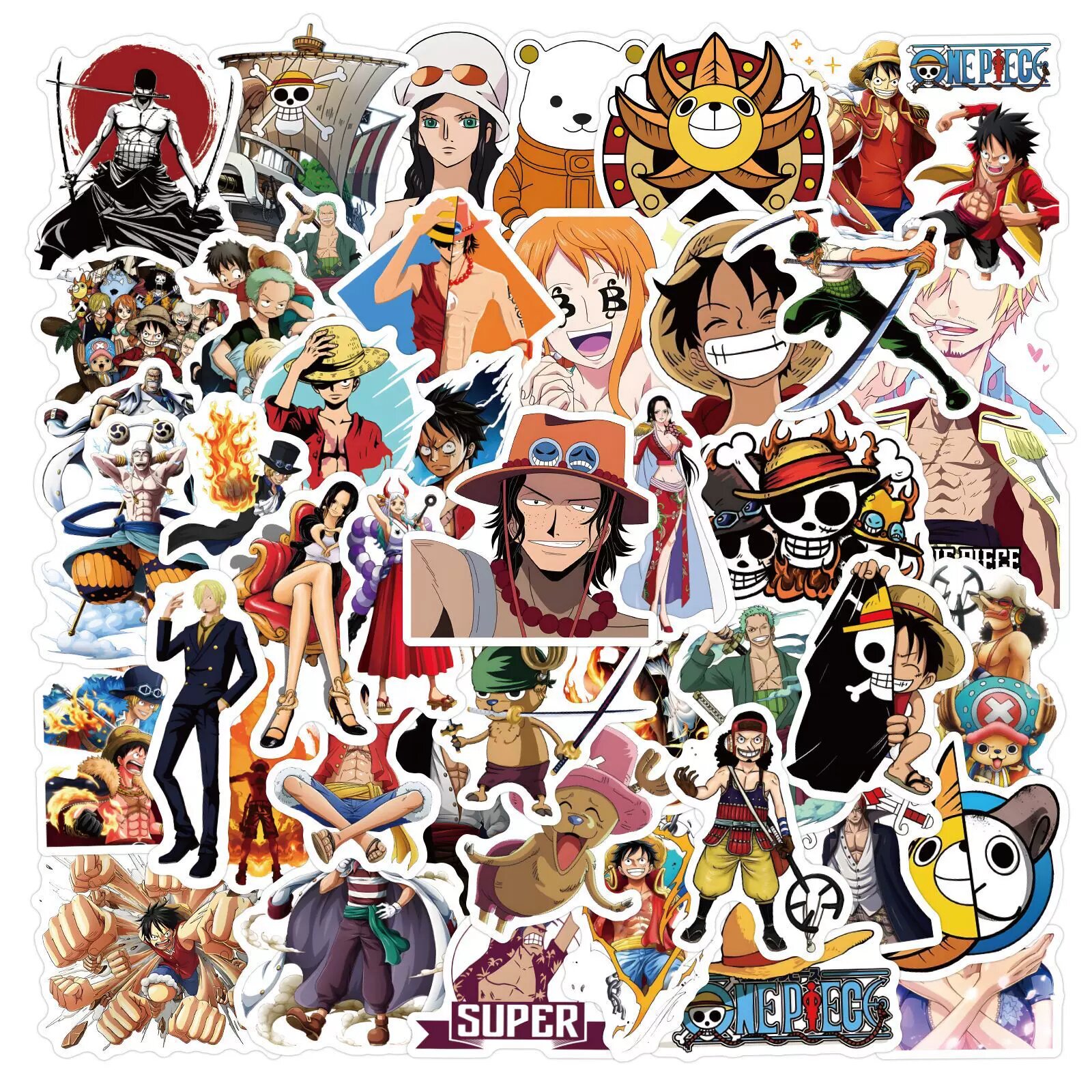 50 наклеек One Piece Design B для ноутбуков, телефонов, скейтбордов - персонажевые наклейки