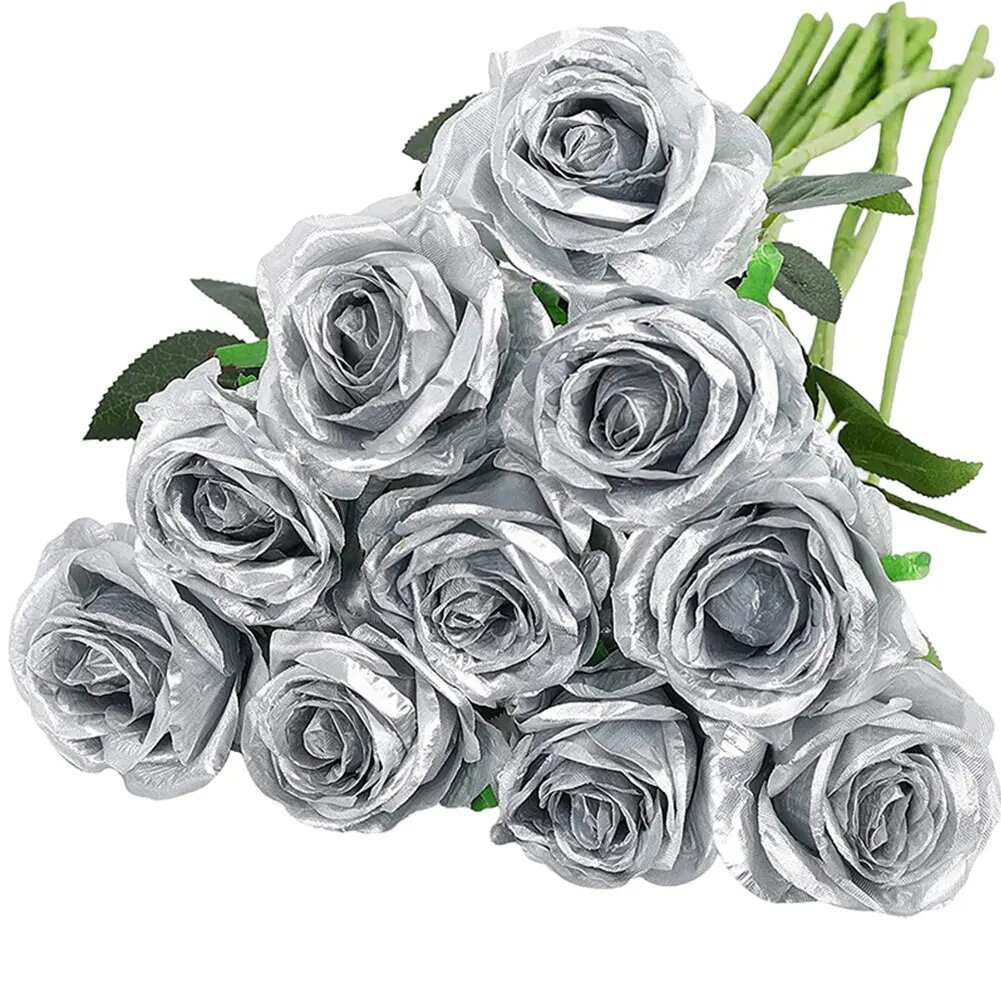 Искусственный букет роз 1 шт. Серебряный, silver