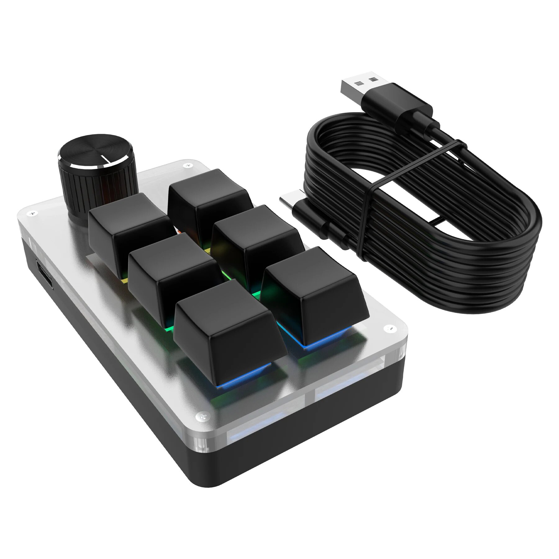Механическая мини-клавиатура 6 клавиш RGB черная/белая Черный, Black