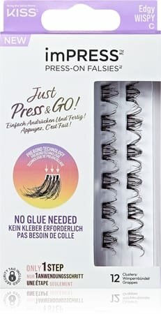 Ресницы накладные KISS imPRESS Just Press & GO! Edgy Whispy C, черные, 12 шт.