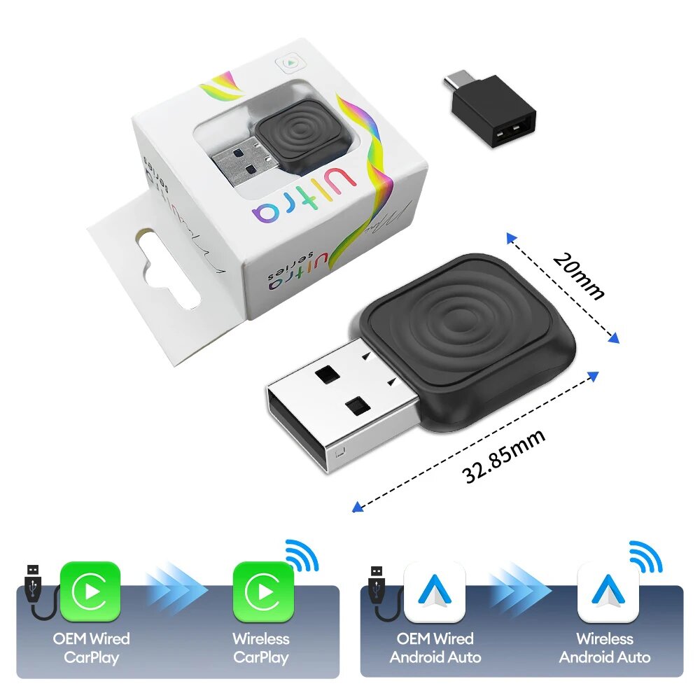 Беспроводной адаптер Carlinkit 2-в-1 для CarPlay и Android Auto, мини-донгл Ultra BT5.4 Wifi5.8G для Nissan, Hyundai, Ford, Toyota, VW (модель 2026 года)
