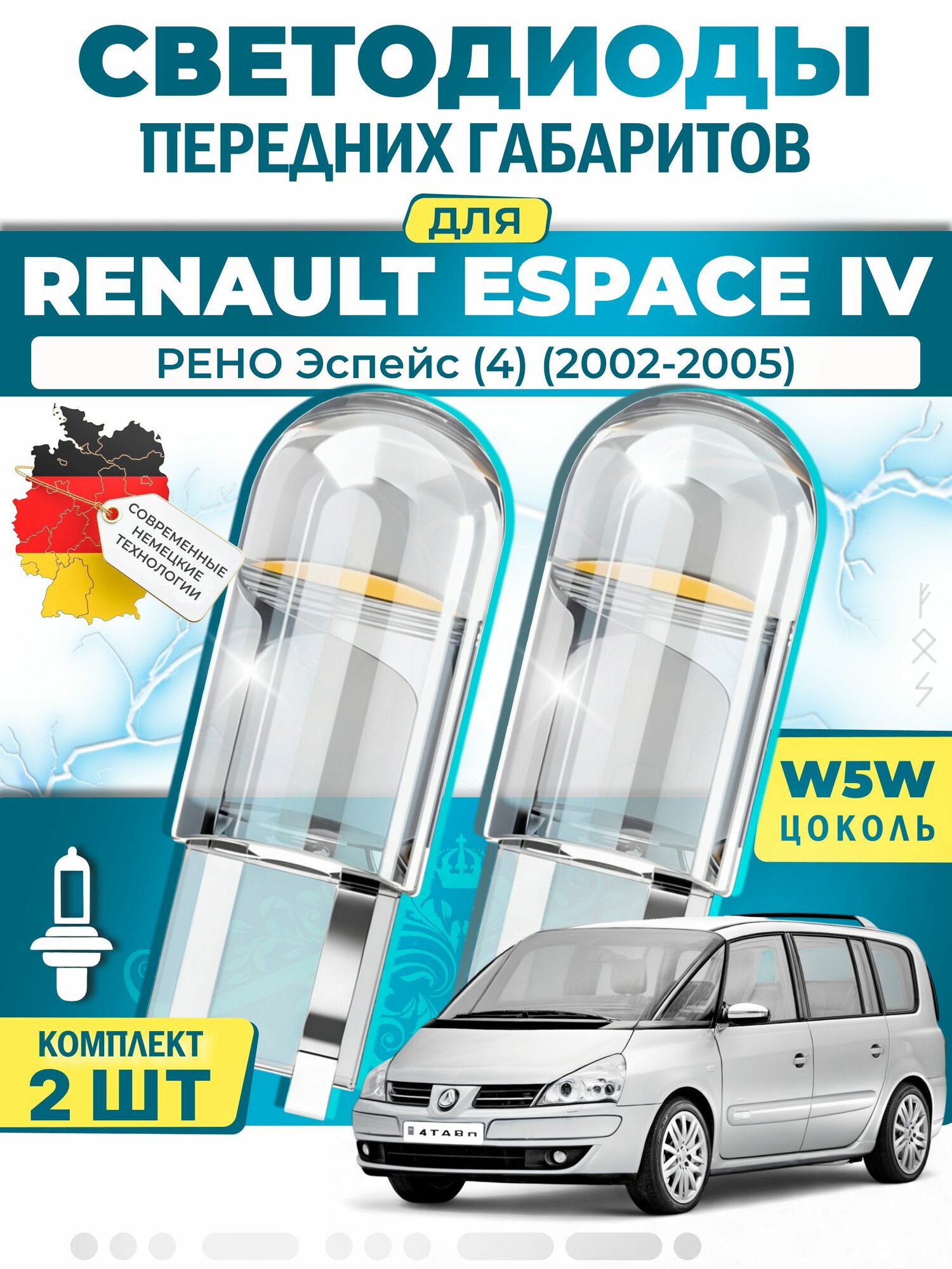 Лампы светодиодные габаритные для RENAULT ESPACE IV / рено Эспейс (4) (2002-2005), W5W ( LED - белый свет 5000k ) (комплект 2шт)