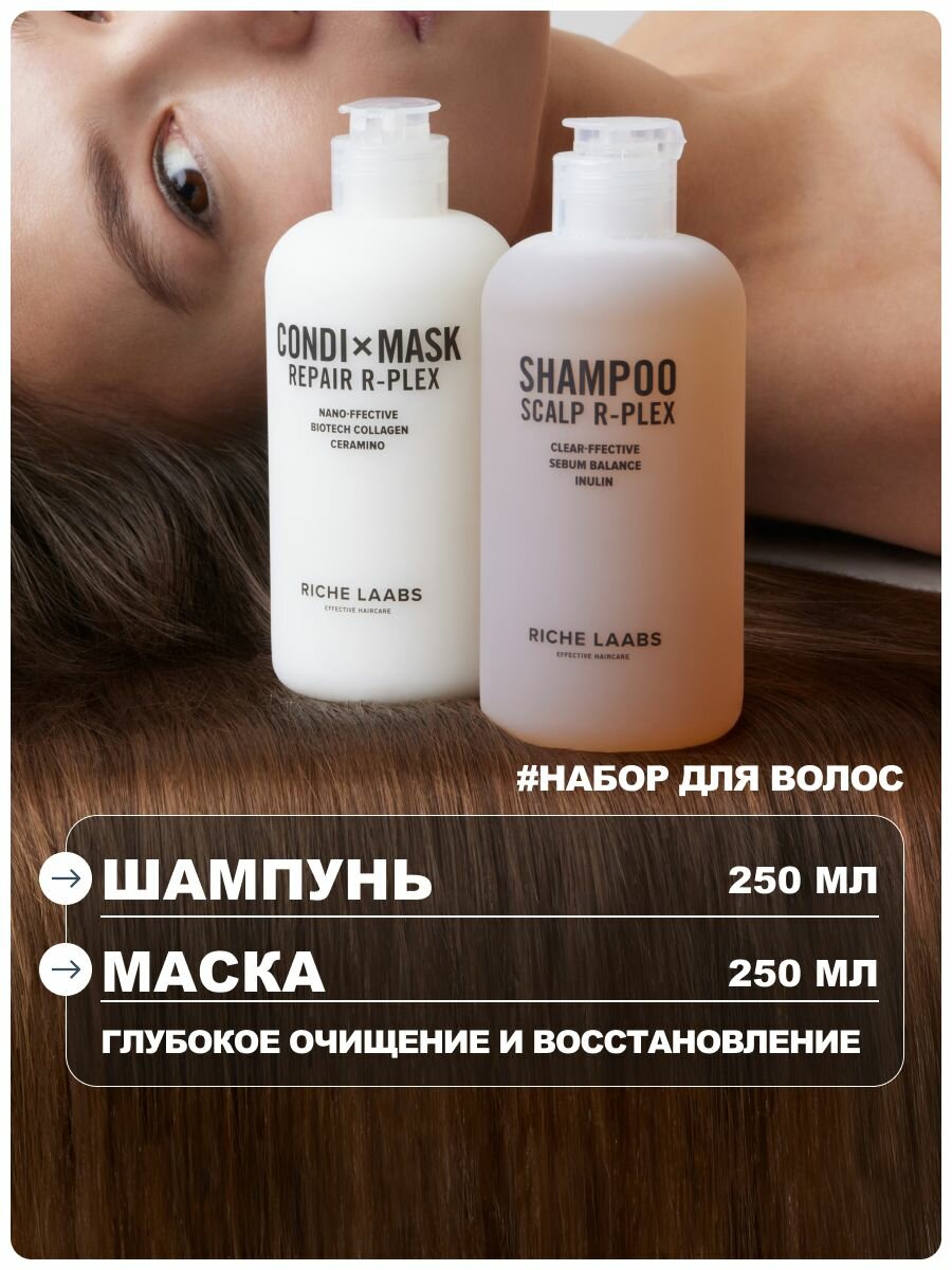 RICHE Набор для волос: шампунь глубокоочищающий + маска - кондиционер восстанавливающая с кератином