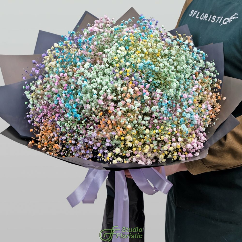 Монобукет STUDIO FLORISTIC "Веселой", гипсофила, высота 55см, 25 цветов, обертка