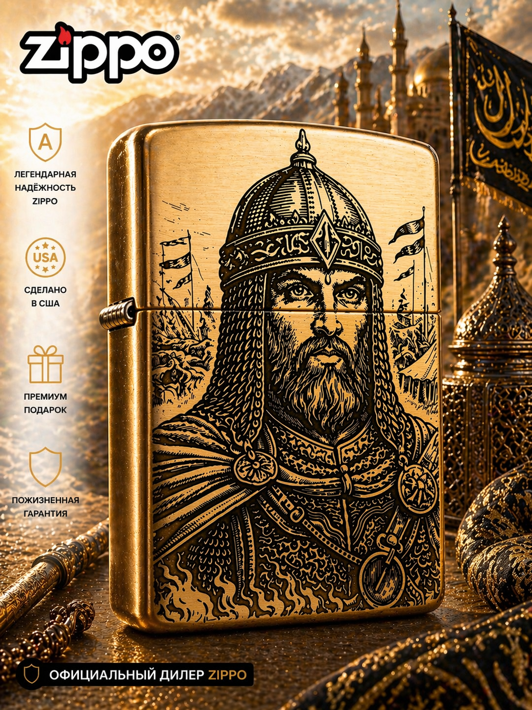 Зажигалка Zippo с гравировкой Воин Востока