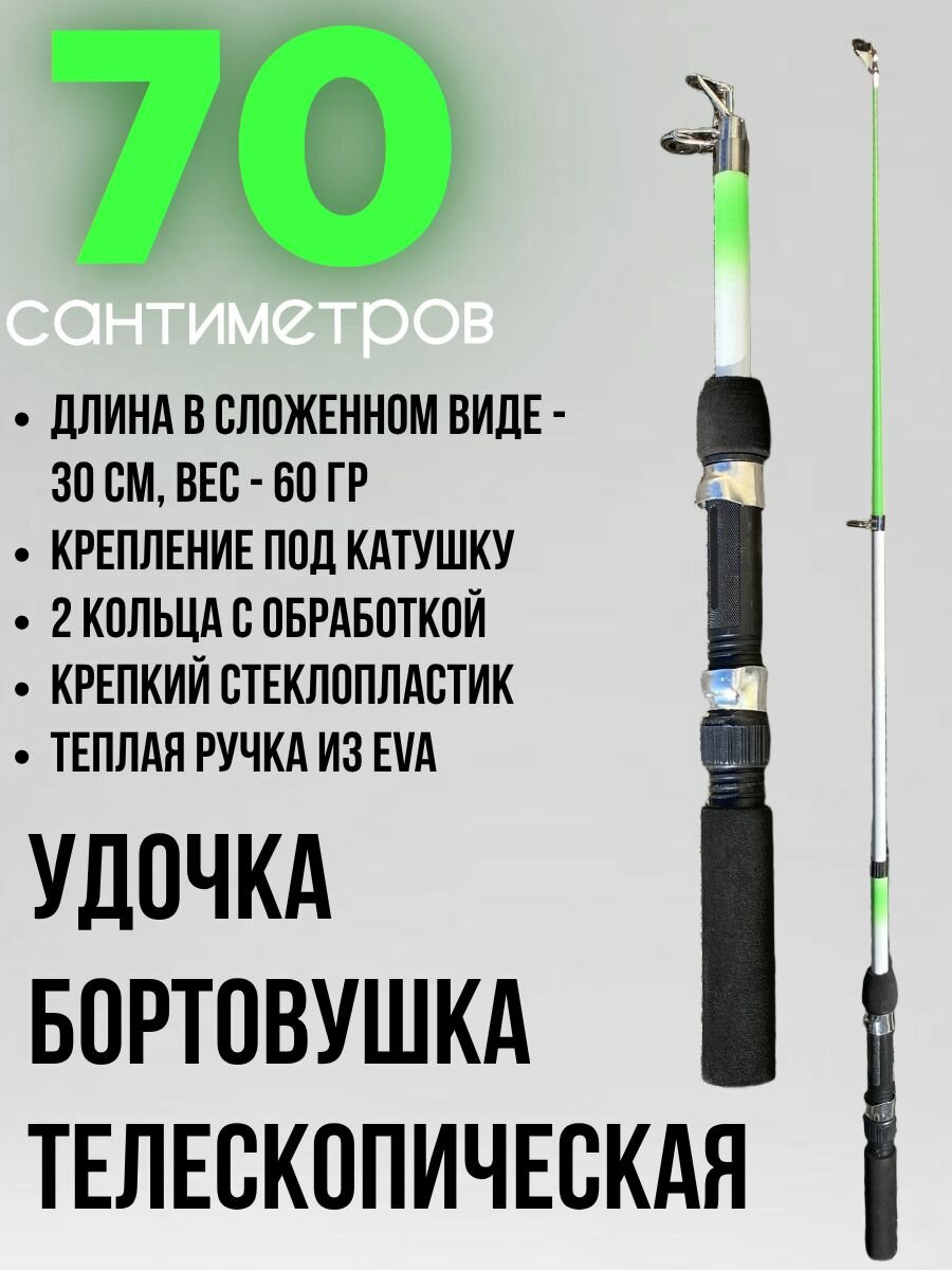 Удочка Бортовая 70см телескопическая 2 кольца 30см в сложенном виде