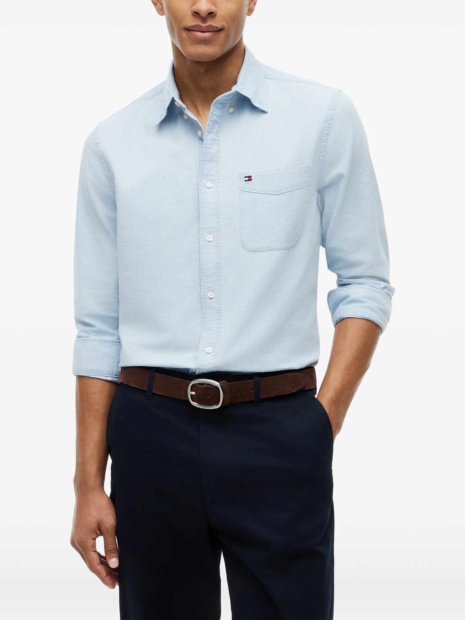 Рубашка TOMMY HILFIGER Button-down chest-pocket shirt, размер L, Синий принт — фото 1
