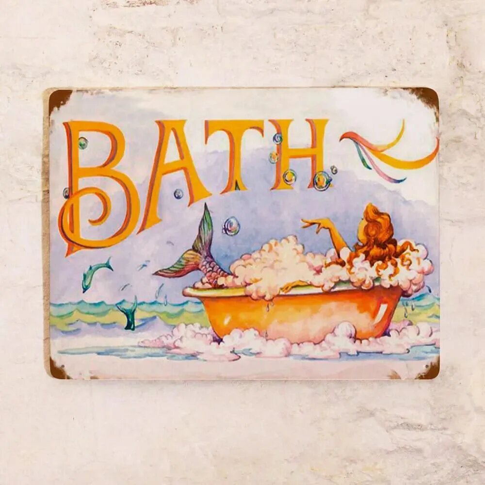 Табличка на дверь ванной комнаты, Bath ванная, металл, 20х30 см